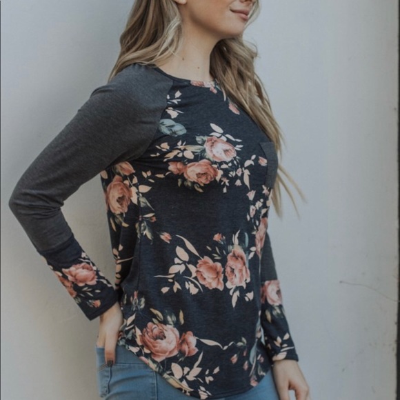 Tops | Rose Print Long Sleeve Top | Poshmark